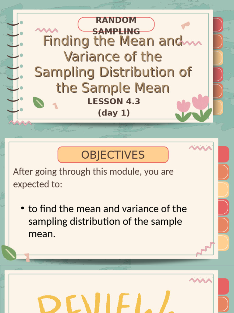 Lesson 4 3 Finding The Mean And Variance Of The Sampling Distribution Of The Sample Mean Pdf