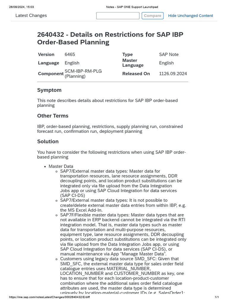 2640432 - Details on Restrictions for SAP IBP Order-Based Planning | PDF | Cloud Computing ...
