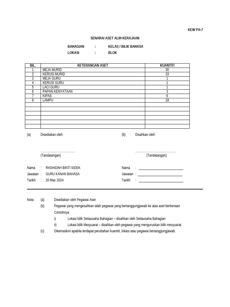 Borang Kew Pa-7 Kosong | PDF
