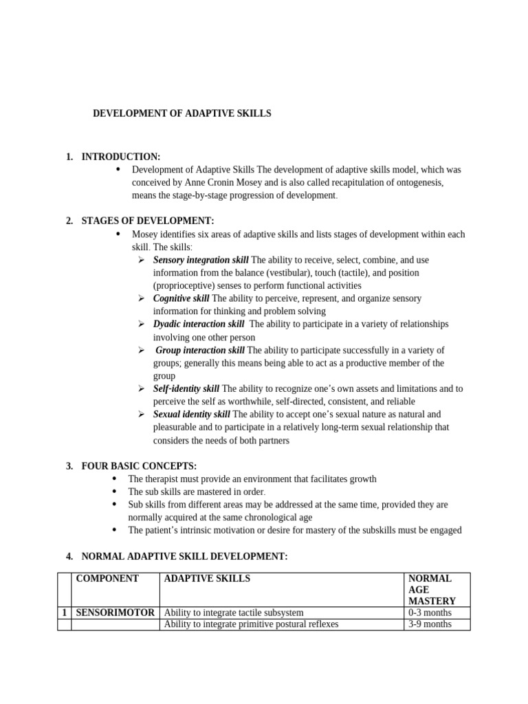 Adaptive Skill Development | PDF | Somatosensory System | Psychological Concepts