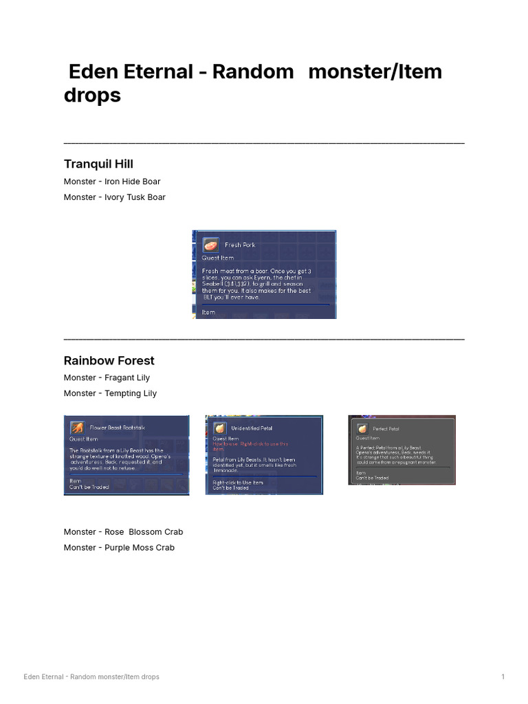 Eden Eternal - Random Monster-Itens Drops | PDF