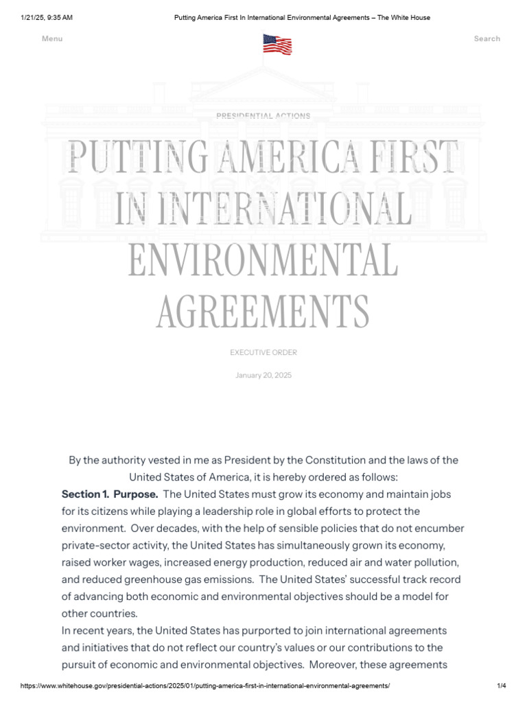 Putting America First in International Environmental Agreements (Eo ...