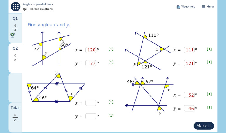MyiMaths Homework - Angles in Parallel Lines 2 | PDF