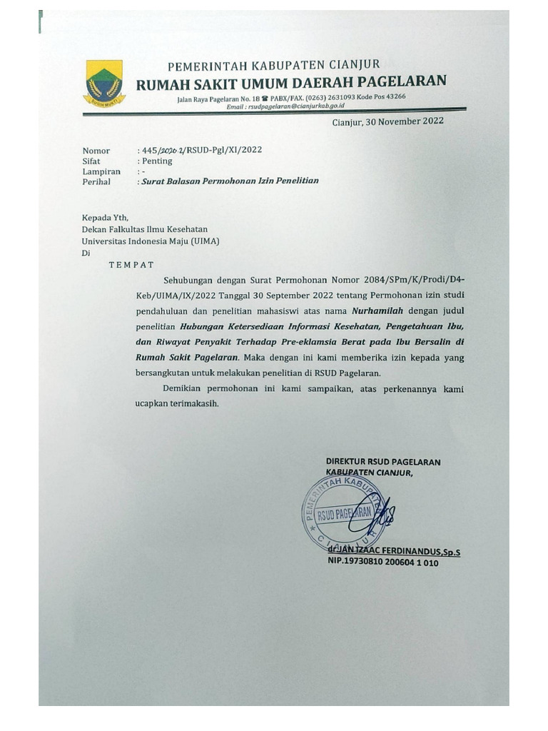 Surat Balasan Rsud | PDF