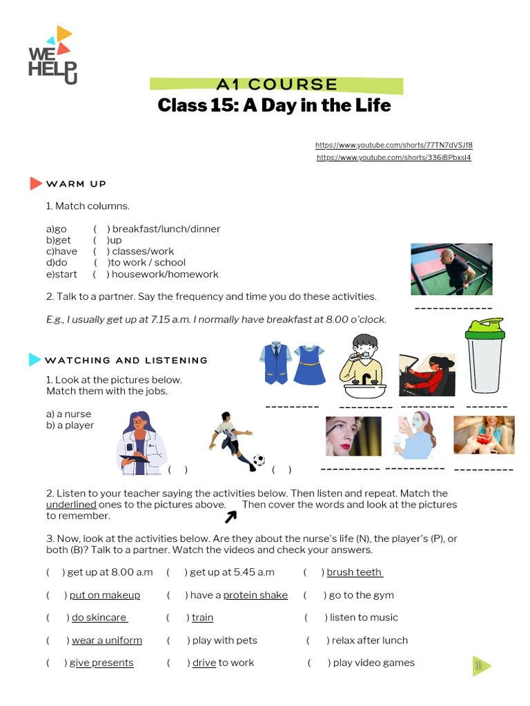 WeHelpU A1 Course Class 15 - A Day in The Life | PDF | Linguistics
