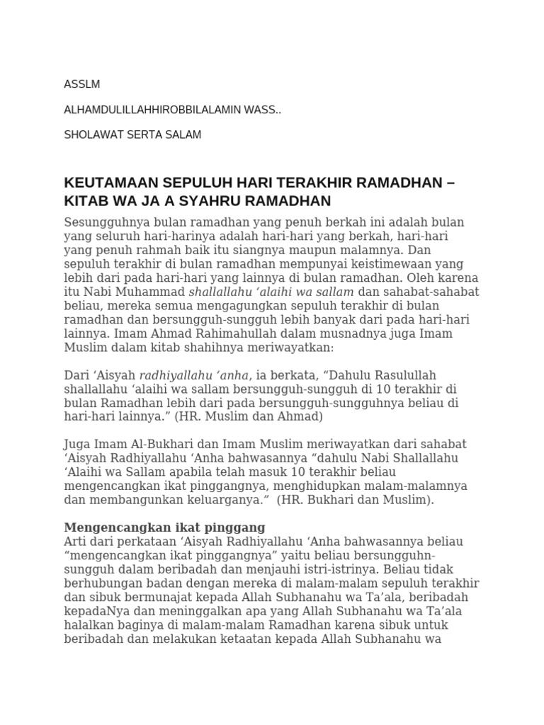 Kultum Keutamaan 10 Malam Terakhir Ramadhan | PDF