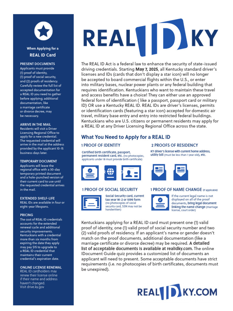 Kentucky REAL ID Application Guide | PDF | Identity Document | Driver's ...