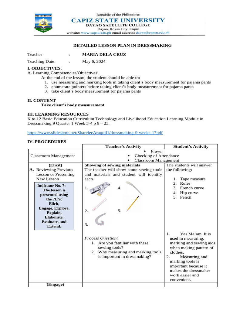 Sample-Lesson-Plan-7Es | PDF | Lesson Plan | Clothing
