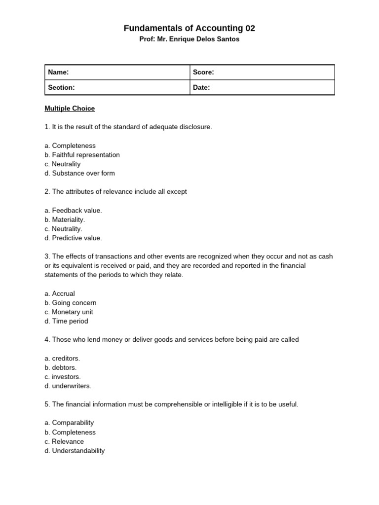 Funac 02 Assessment Chapter 2 | PDF | Going Concern | Information