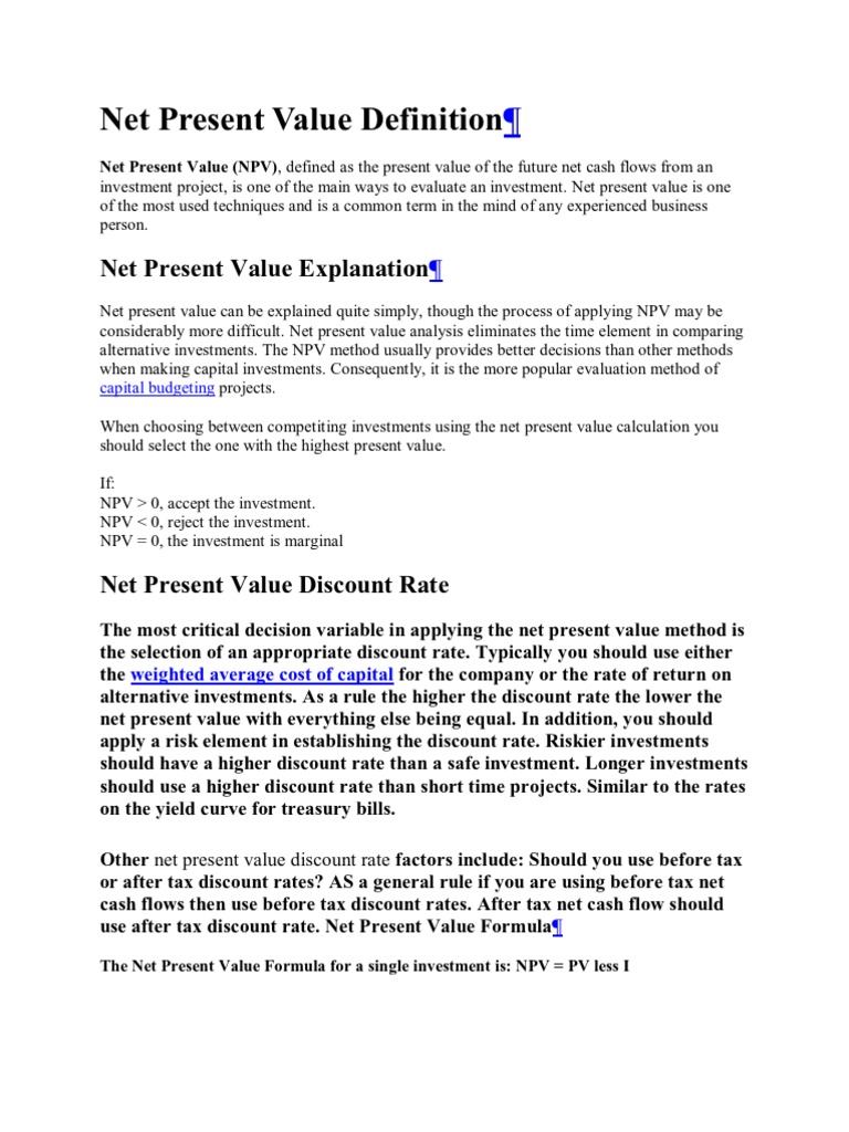 Net Present Value Definition | PDF