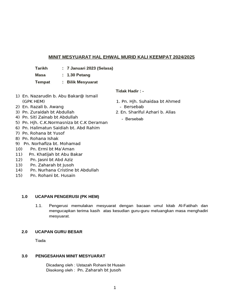 Minit Mesyuarat Hem Kali Ke 4 2024 | PDF
