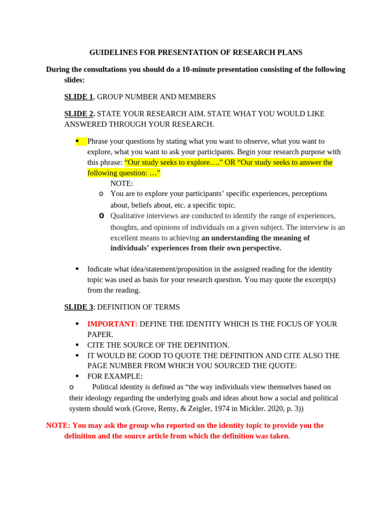 Research Plan Presentation Guidelines | PDF | Science | Cognition