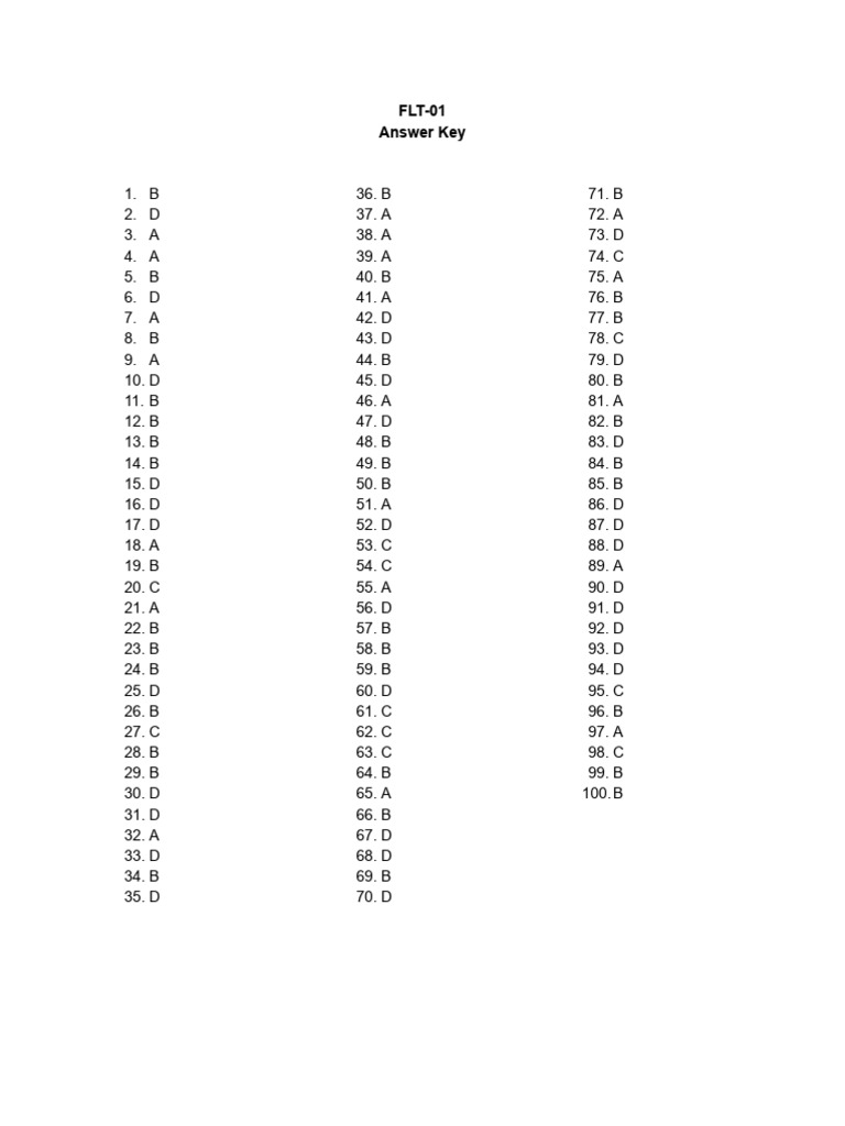 FLT 01 Answer Key | PDF