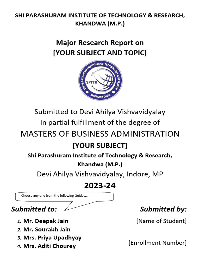 MBA-3rd SM-MRP-Front Page-SAMPLE Format | PDF