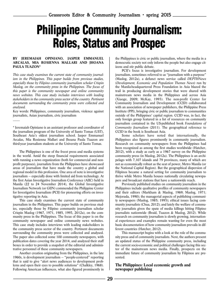 Philippine Community Journalism Insights | PDF | Journalism | Philippines