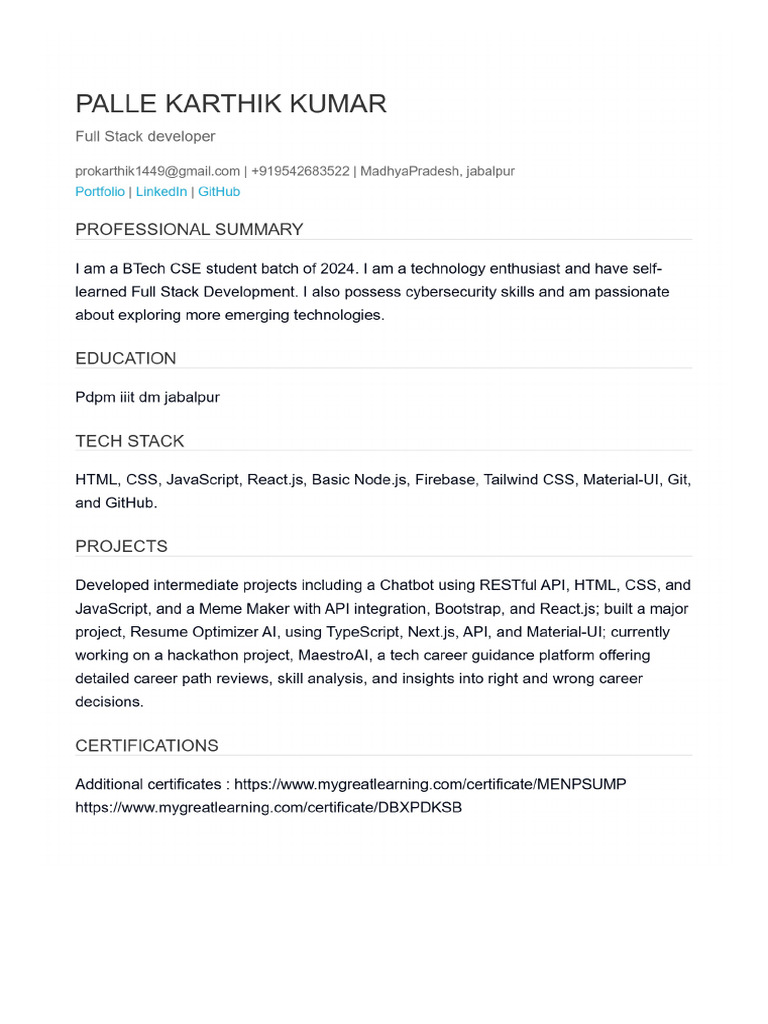 Karthik Kumar Resume | PDF