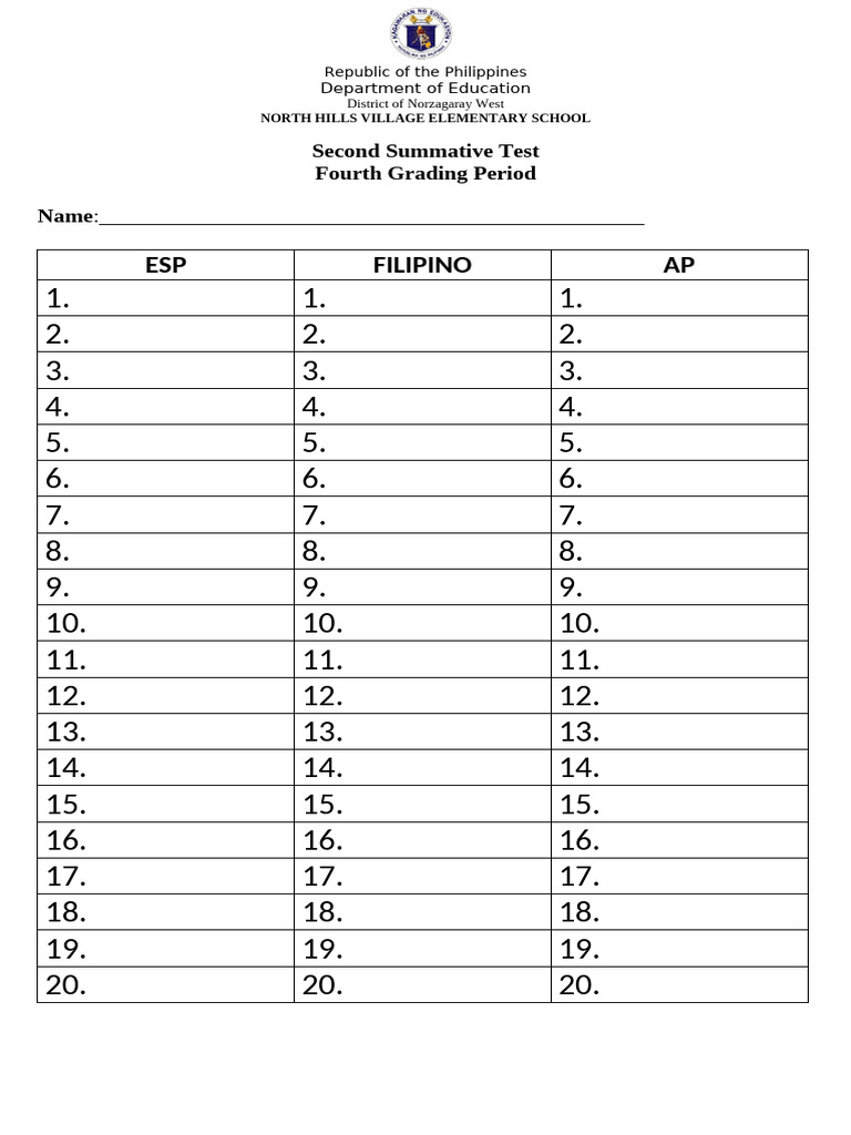 ANSWER-SHEET-1 Summative | PDF