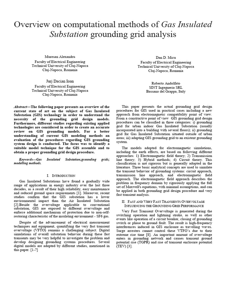 Overview on computational methods of GIS grounding grid analysis | PDF ...