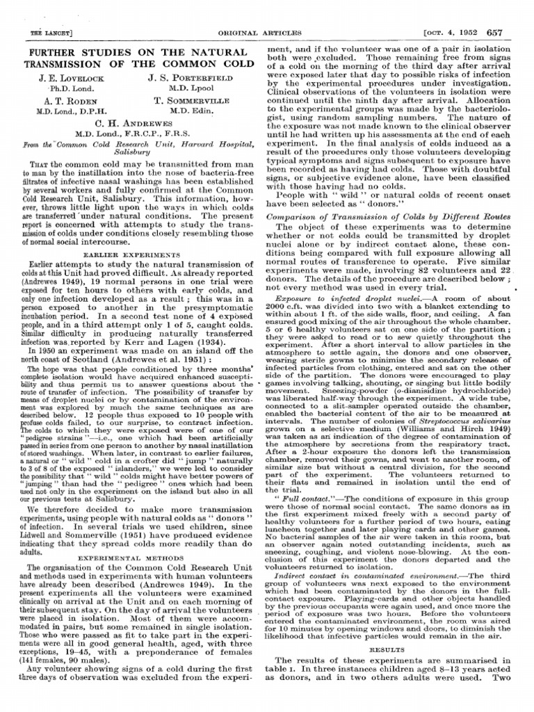 Contegio-lovelock1952 | PDF | Common Cold | Intravenous Therapy