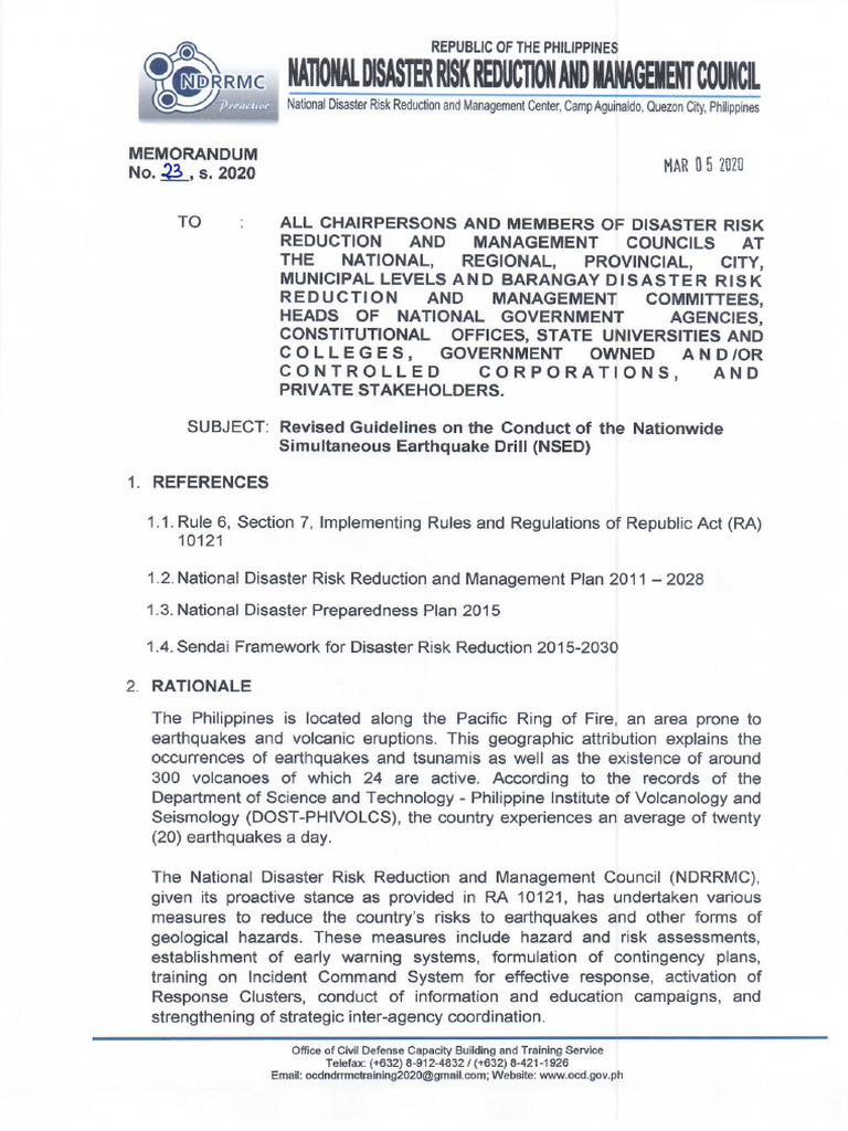 NDRRMC Memo No.23 s.2020 Revised Guidelines On The Conduct of The Nationwide Simultaenous ...