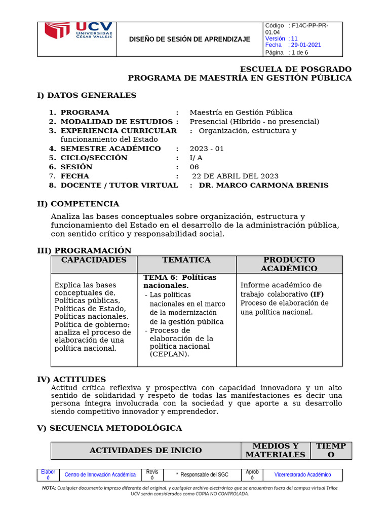 6 F14C PP PR 01.04 - Dsa - V12 Tema6 | PDF | Maestros | Aprendizaje