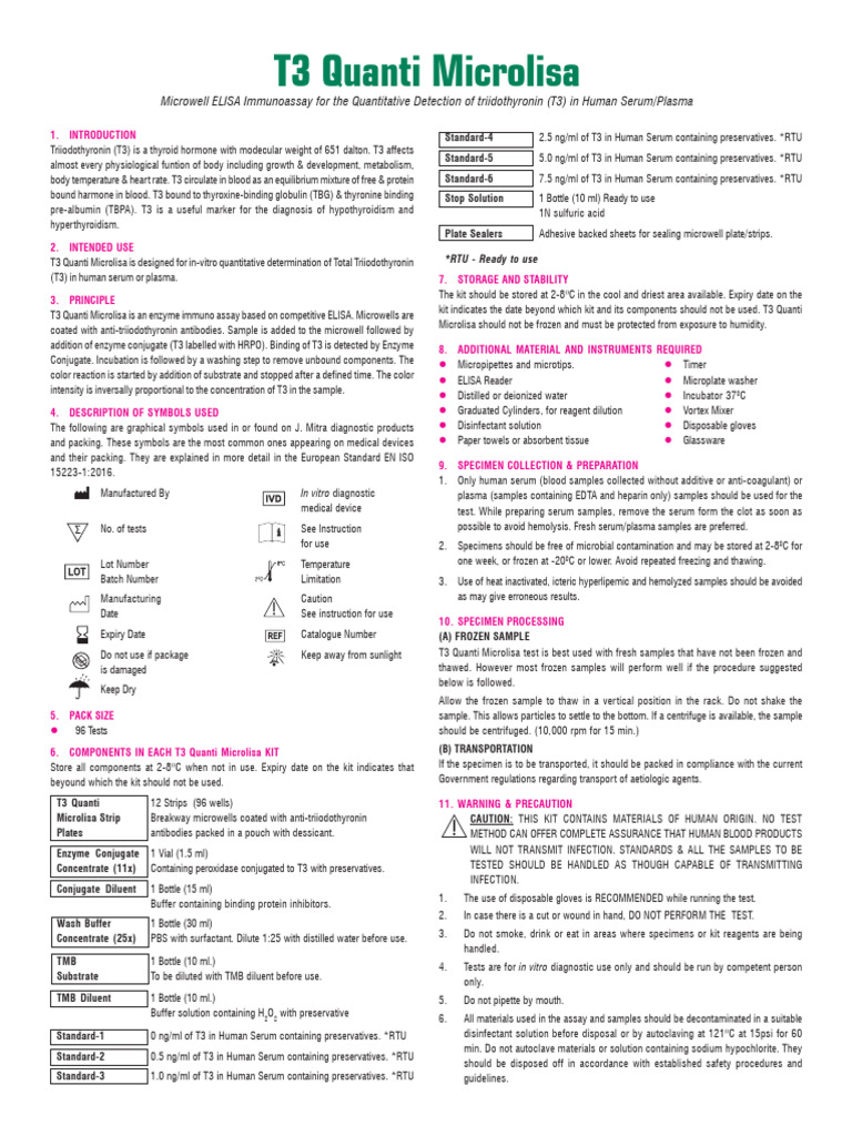 T3 Quanti Microlisa ELISA Kit Guide | PDF | Thyroid Stimulating Hormone ...