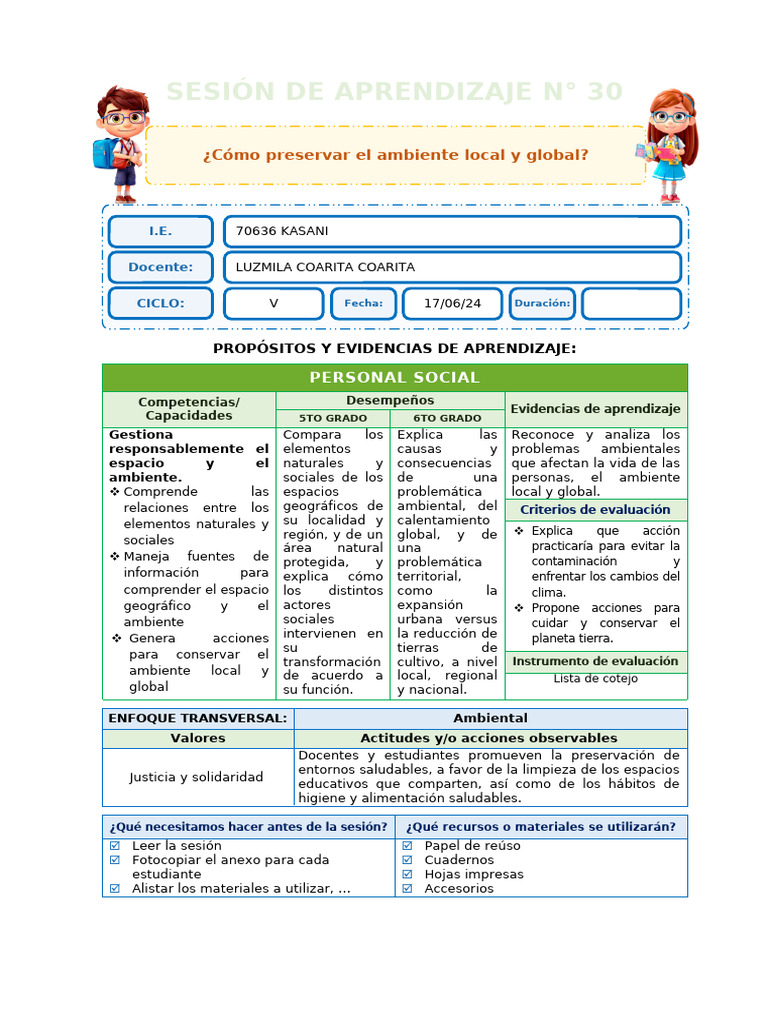 Sesiones de Aprendizaje - Semana 4 - UD IV - Editora Quipus Perú | PDF | Entorno natural ...