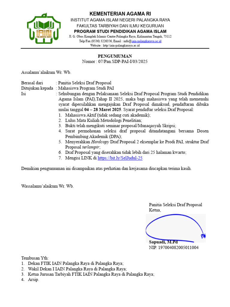 Seleksi Draf Proposal PAI 2025 | PDF