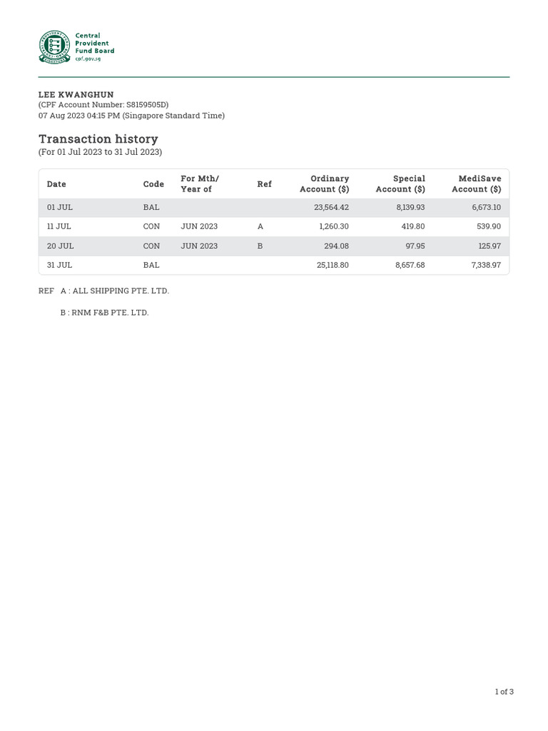Transaction History | PDF | Retirement | Pension