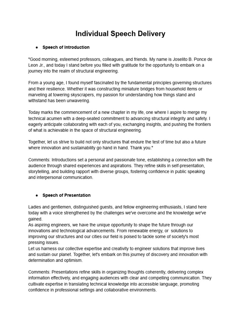 Individual Speech Delivery | PDF | Creativity | Psychological Resilience