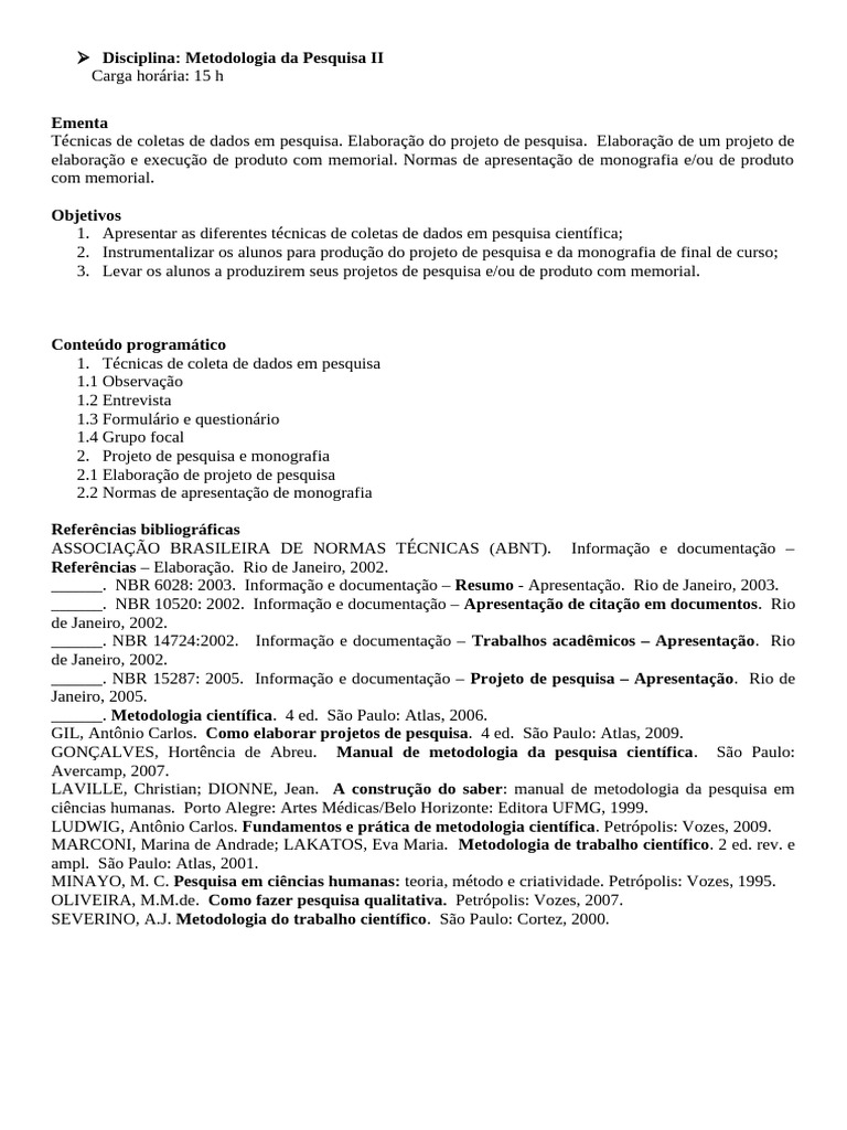 Metodologia Da Pesquisa II | PDF