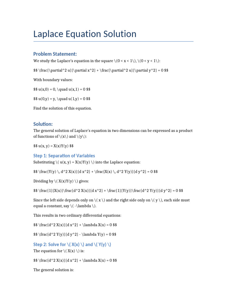 Laplace Equation Solution | PDF