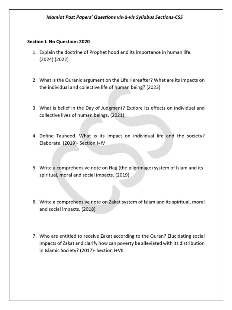Islamiat Questions-CSS (2016-2024) | PDF | Abrahamic Religions ...