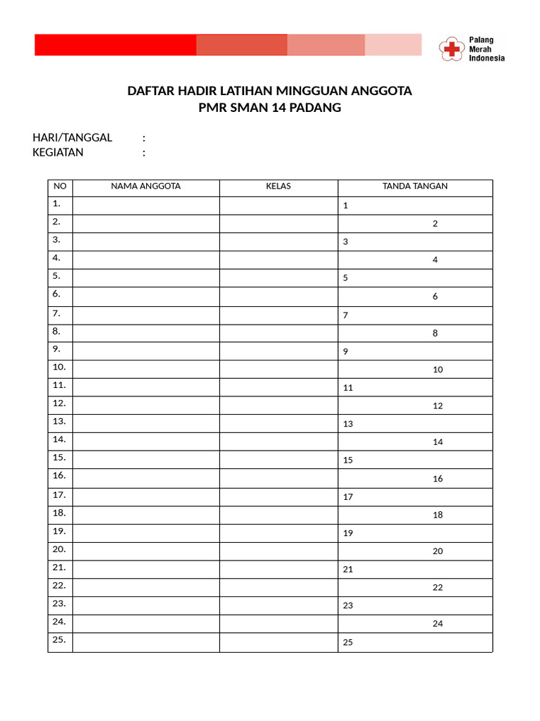 Absen Anggota PMR Wira Sman 14 PDG | PDF