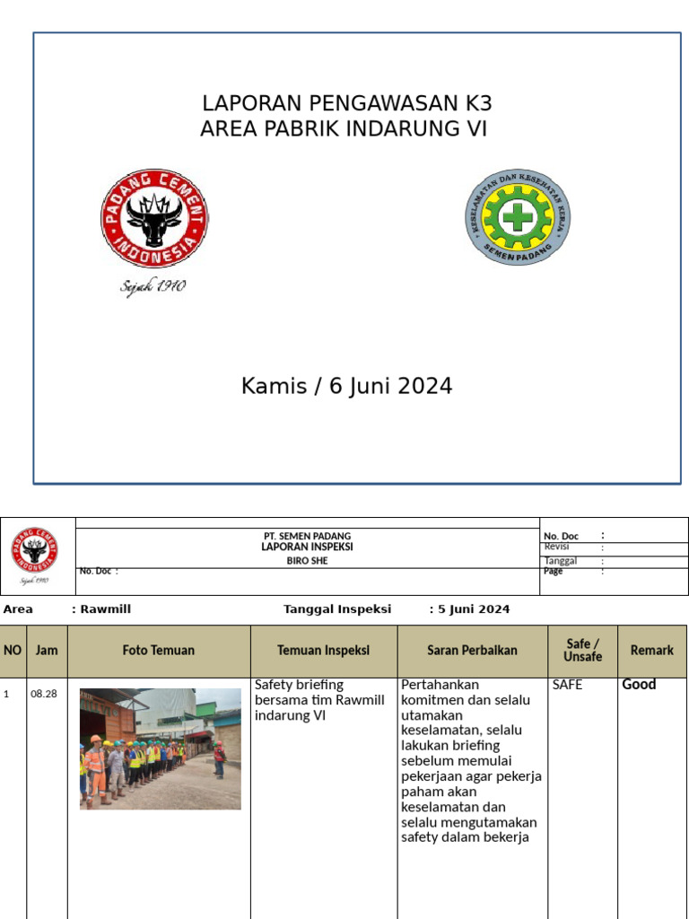 Laporan Pengawasan k3 Ind Vi 06-06-2024 | PDF