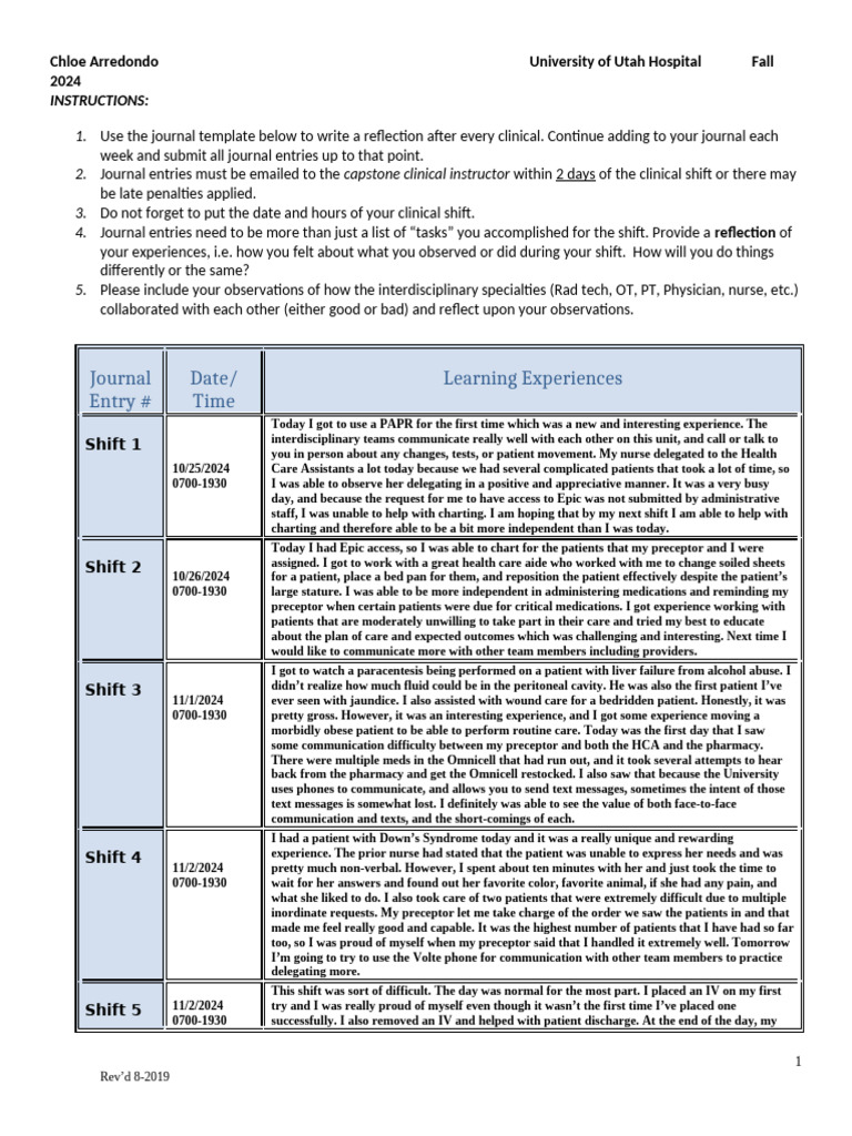 Capstone Clinical Journal | PDF | Nursing | Patient