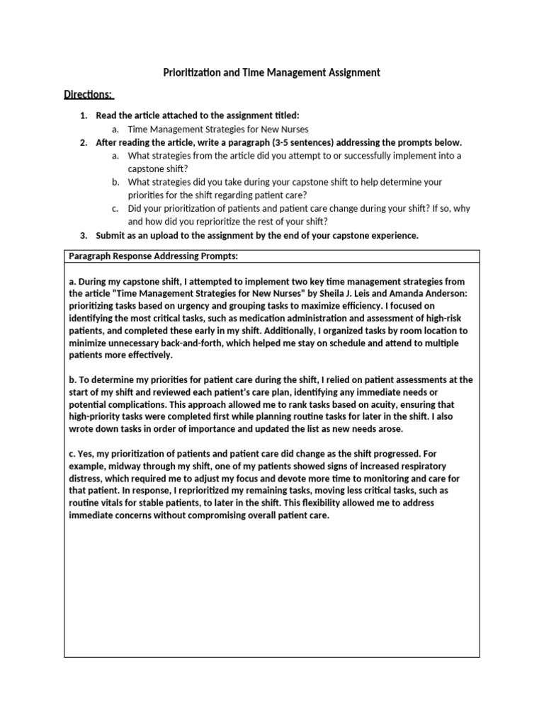 Prioritization and Time Management | PDF | Patient | Time Management