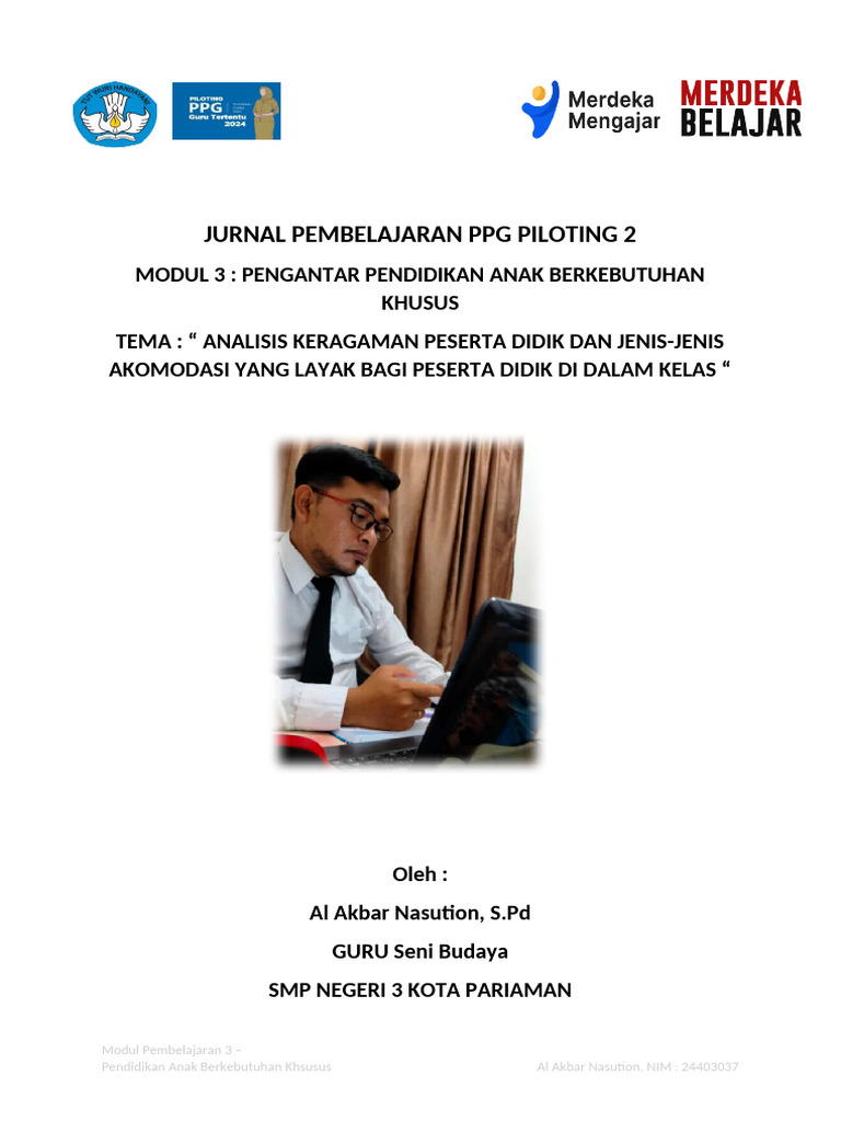 JURNAL PEMBELAJARAN BAB 3 - PENDIDIKAN ANAK BERKEBUTUHAN KHUSUS by Al ...