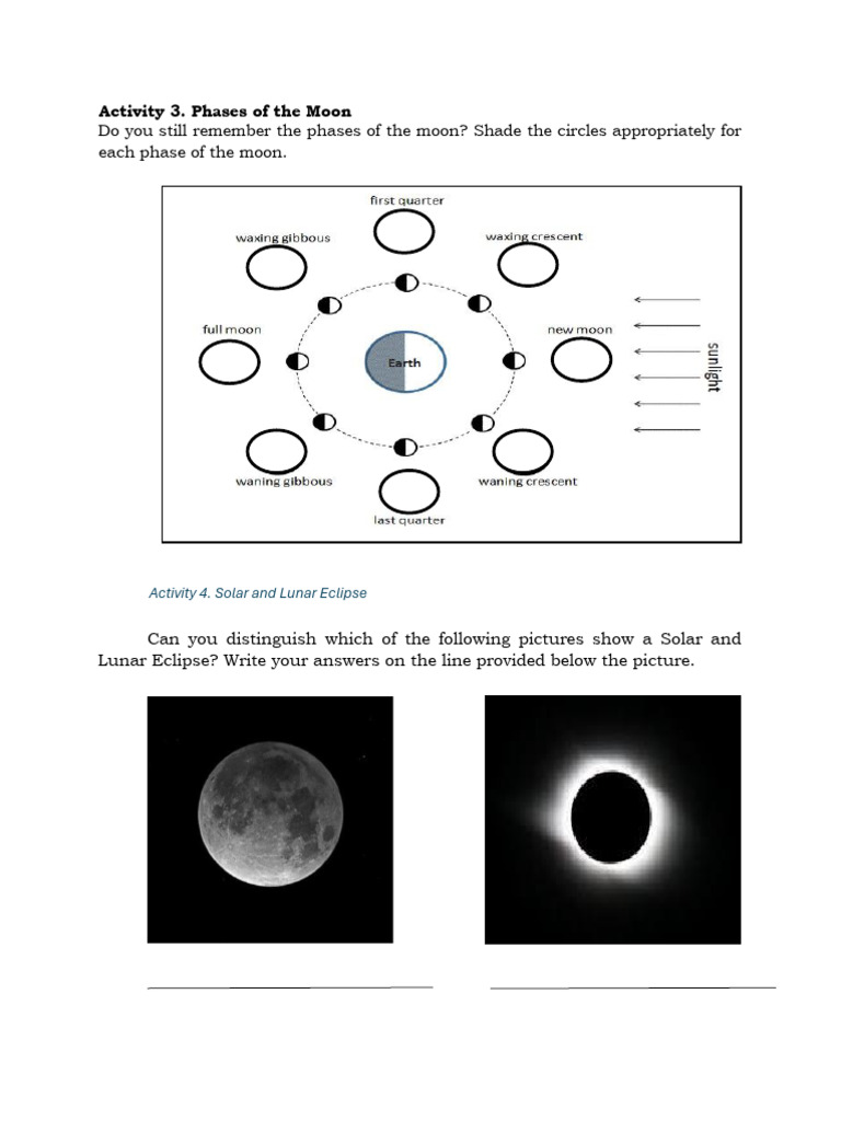 Moon Phases and Light Activities | PDF