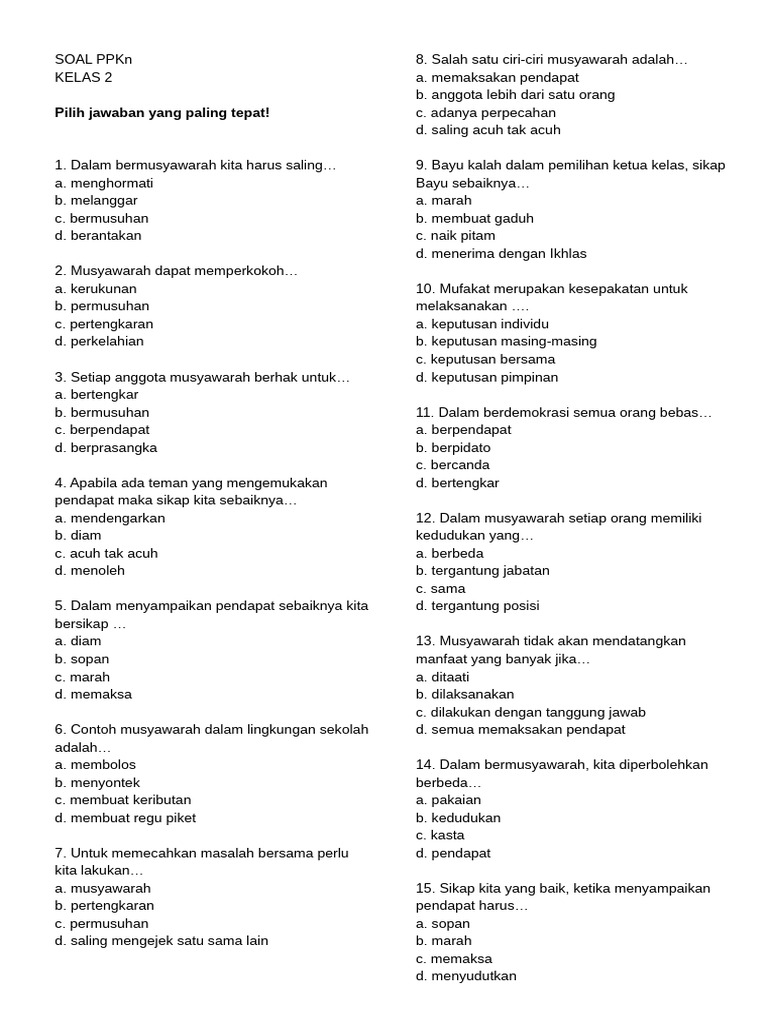 SOAL PPKn kelas 2 | PDF