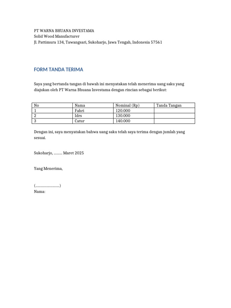 Form Tanda Terima | PDF