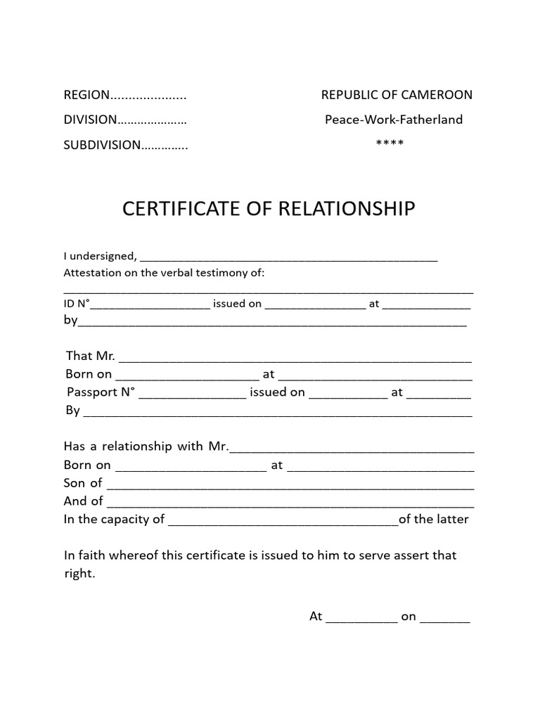 Certificate of Relationship Template | PDF