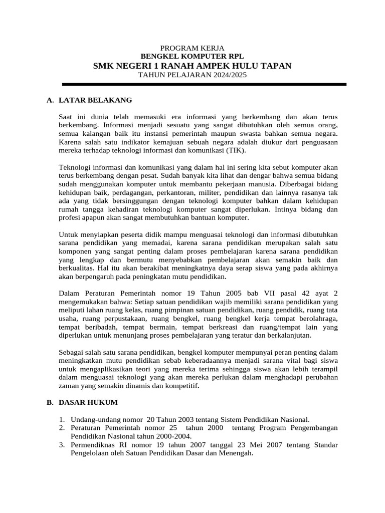 Program Kerja Bengkel RPL | PDF