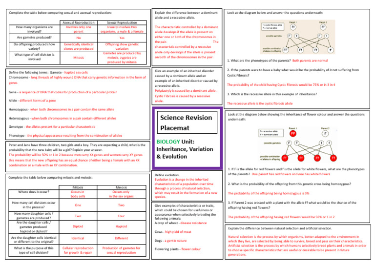 Inheritance and Evolution Concepts | PDF | Allele | Zygosity