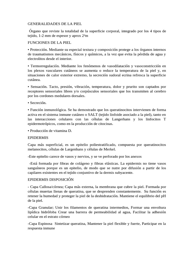 Generalidades de La Piel | PDF | Piel | Epidermis