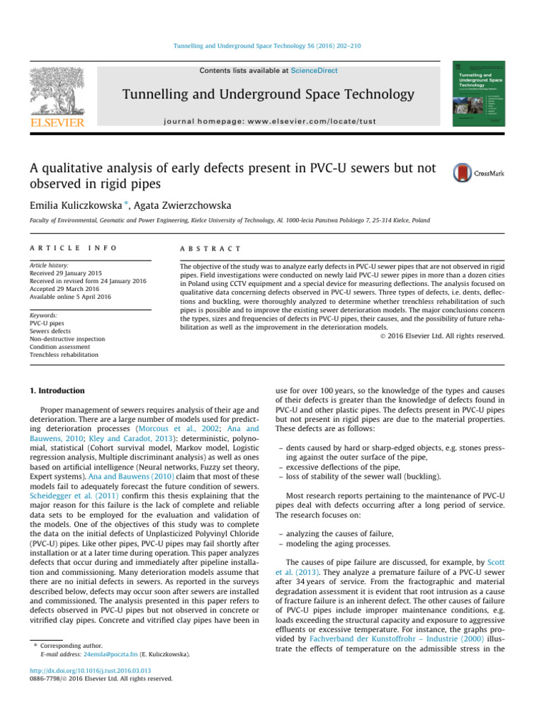 A Qualitative Analysis of Early Defects Present in PVC U Sewers But Not ...