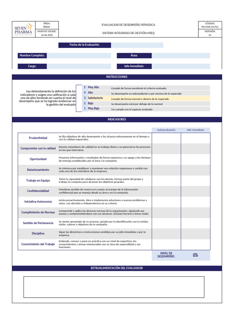 RH POE 04 F01 Evaluacion de Desempeño | PDF | Evaluación | Business