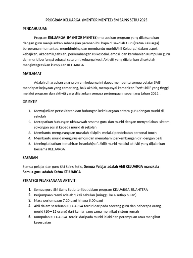 Program Keluarga SM Sains Setiu 2025 | PDF