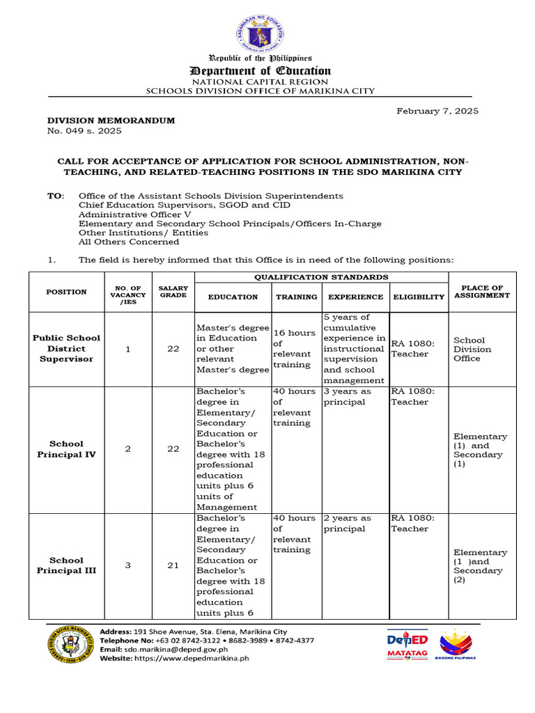 Division Memorandum: Bachelor's | PDF | Teachers