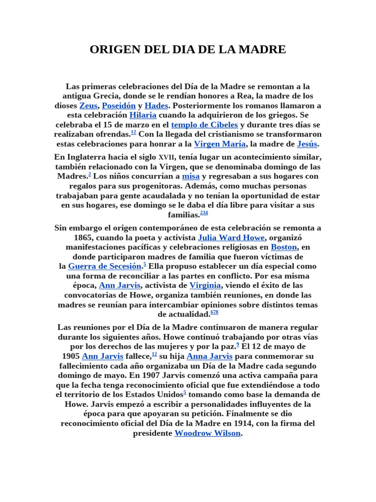 Origen Del Día De La Madre Pdf
